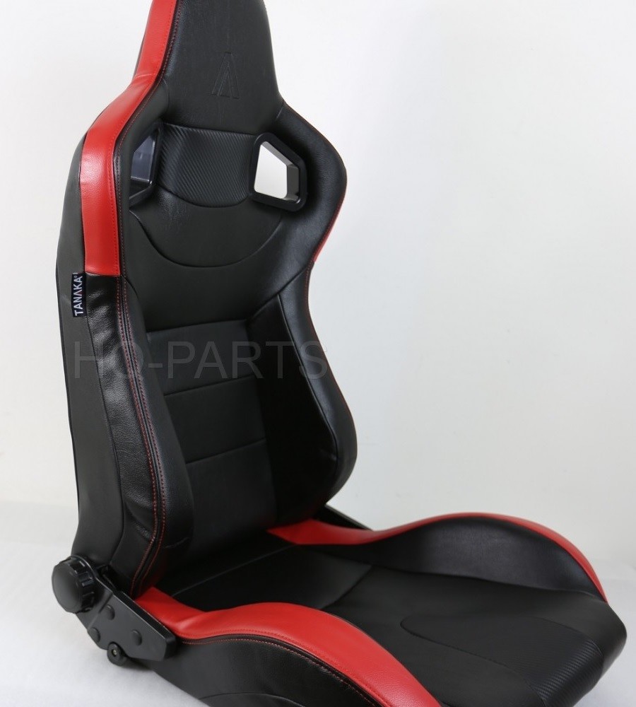 2 TANAKA BLACK & RED PVC LEATHER RACING SEAT DUAL RECLINER BACK POCKET ...