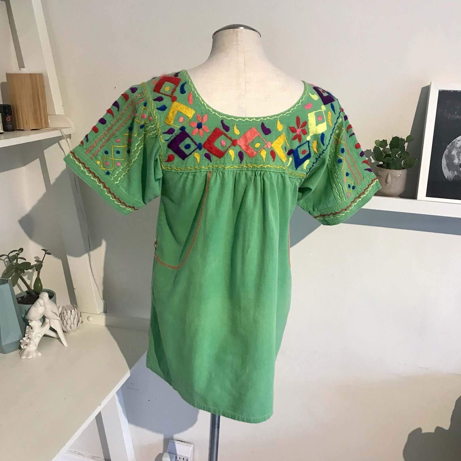 Vintage Mexican Embroidered Tunic Top, 1970s, Floral,… - Gem