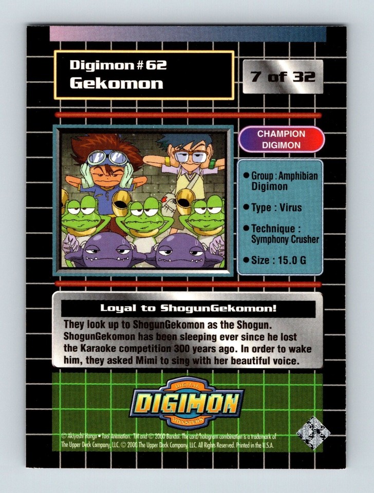 Digimon Animated Series 2 - Gekomon 7 of 32 - Upper Deck 2000 | eBay