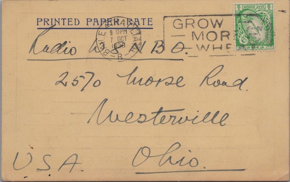 Vintage HAM QSL Radio Cards Rathgar Dublin W8NB0 Used Posted 1938 | eBay