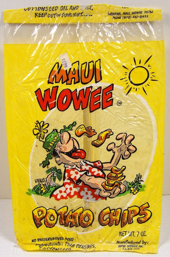 Vtg 1970s Maui Wowee Potato Chips Plastic Bag Lahaina, Hawaii Harry ...