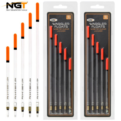 10 NGT Assorted Loaded Fishing Clear Waggler Floats 5 Different Sizes Wide Tip 5060382745710 ...