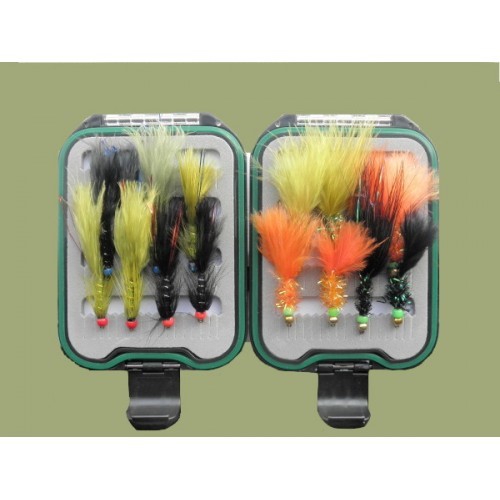 Boxed Fishing Flies, 16 Hothead Lures & Flash Damsels in a lanyard Fly ...