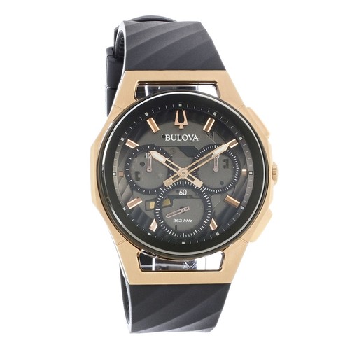 Bulova Curv Men's Chronograph Rose Gold Plated Quartz Watch 98A185 ...