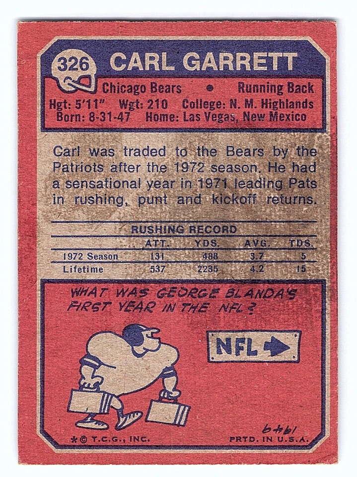 1973 Topps #326 Carl Garrett Actual scans - condition varies | eBay