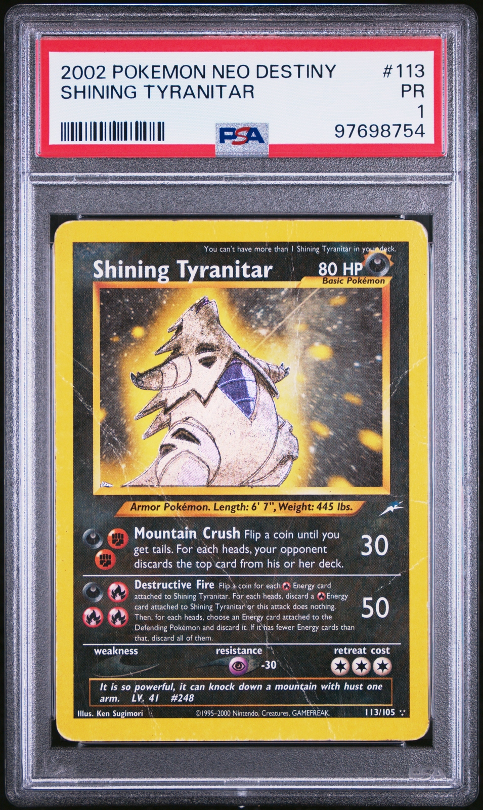 PSA 1 Shining Tyranitar Neo Destiny 113/105 Holo Pokemon Card | eBay