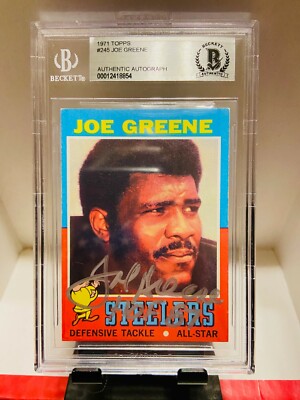 Joe Greene Signed Steelers 1971 Topps Rookie #245 w/ HOF '87 Beckett ...