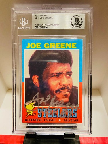 Joe Greene Signed Steelers 1971 Topps Rookie #245 w/ HOF '87 Beckett ...