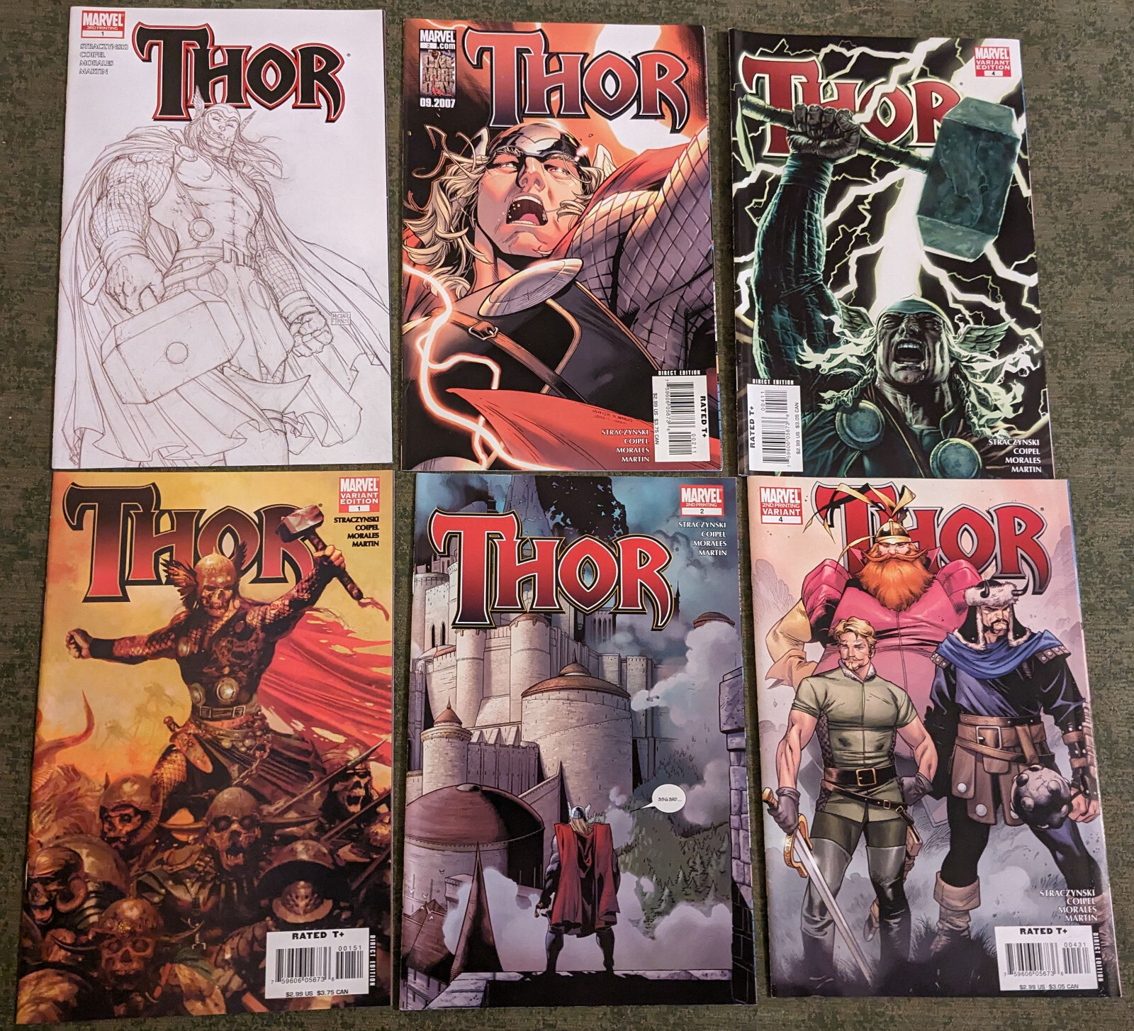 Lot of 6 Thor comic books issues #1 #2 #4 : two variant versions of ...