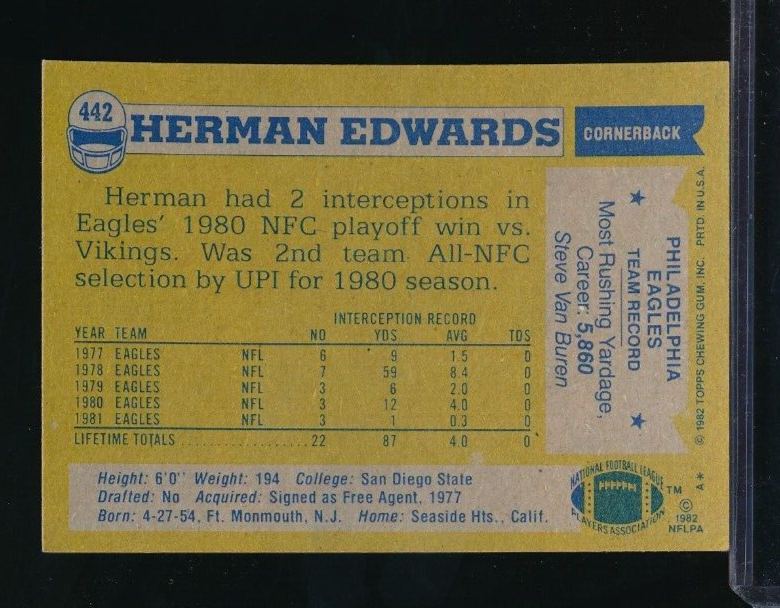 1982 Topps #442 Herman Edwards signed auto autograph swsw6 | eBay