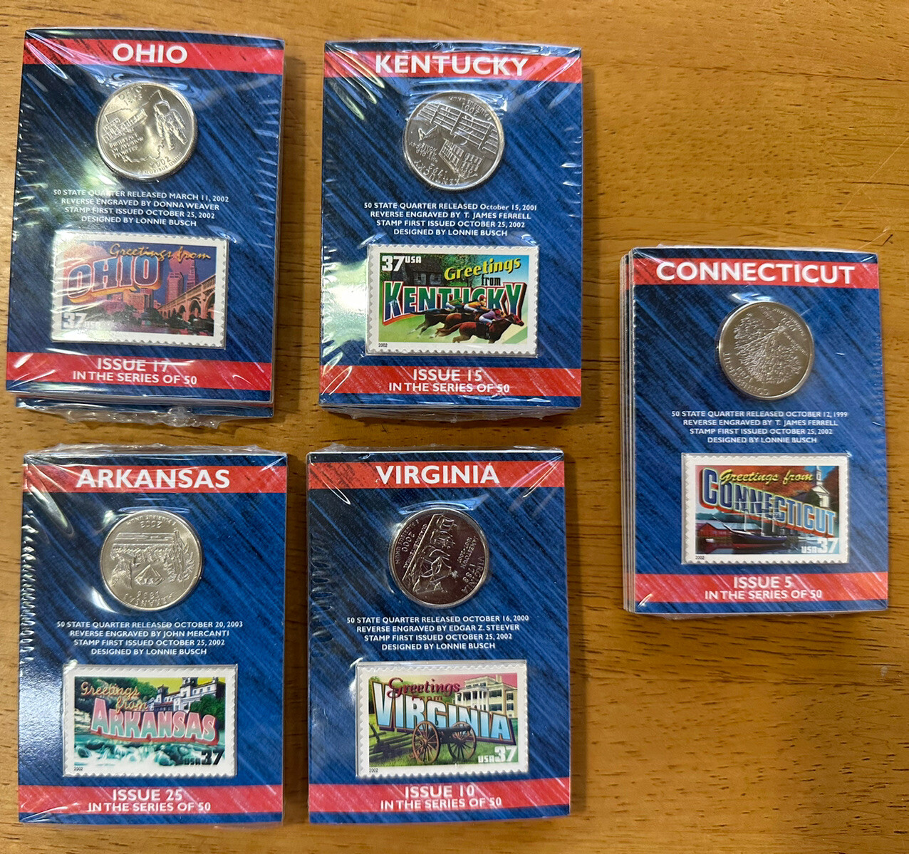 5 Sealed Packs of 25 Different 2002 US State Quarters with USPS State ...