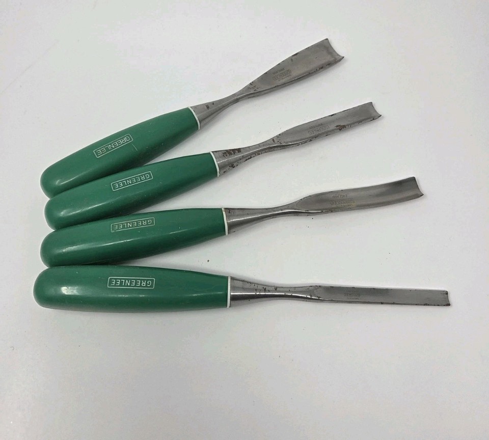 Set of 4 Vintage Greenlee Woodworking Chisels Sheffield England Green ...