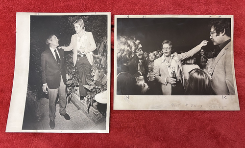 JOHN DENVER two original 8x10 press photos holding beer 1978 Mo Udall ...
