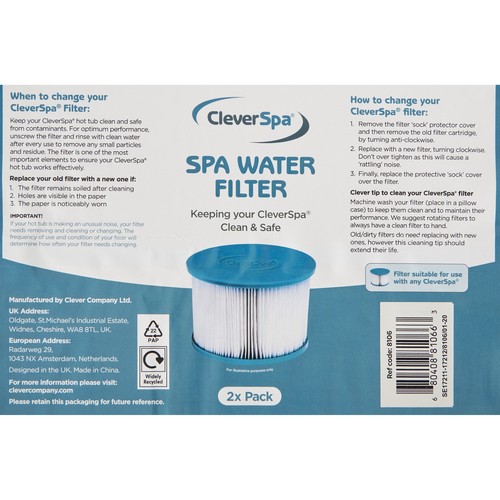 CleverSpa 8106 Replacement Part Hot Tub Spa Water Filter Cartridge (2 ...