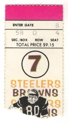 1977 PITTSBURGH STEELERS vs CLEVELAND BROWNS ticket stub TERRY BRADSHAW ...