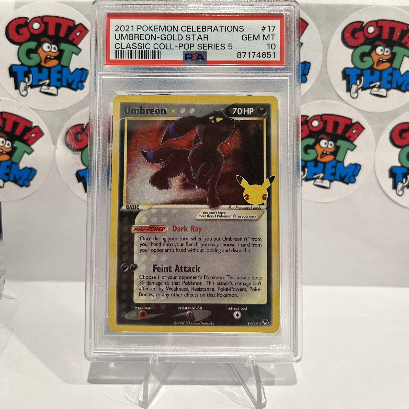 Umbreon GEM MINT PSA 10 Gold Star 17/17 Celebrations: Classic Pokemon ...