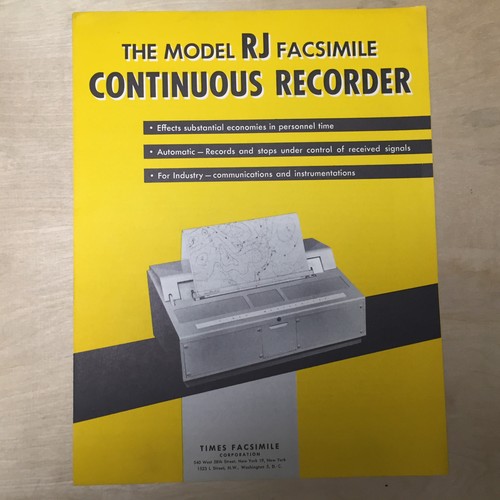 Vtg Times Facsimile Corp Brochure ~ RJ Continuous Recorder 1950s ...