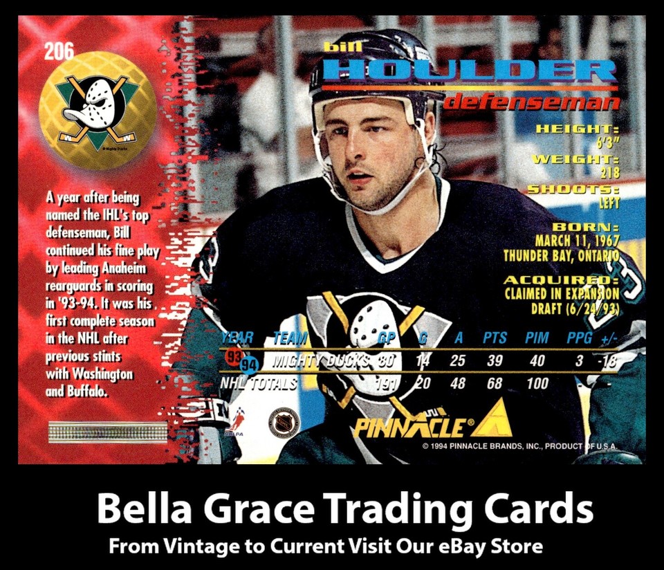 1994-95 Pinnacle Bill Houlder #206 Anaheim Mighty Ducks | eBay
