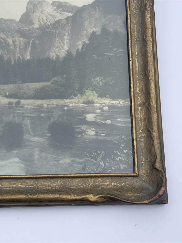 Antique Yosemite Photograph Painted Tinted Painting Pie Crust Frame Old ...