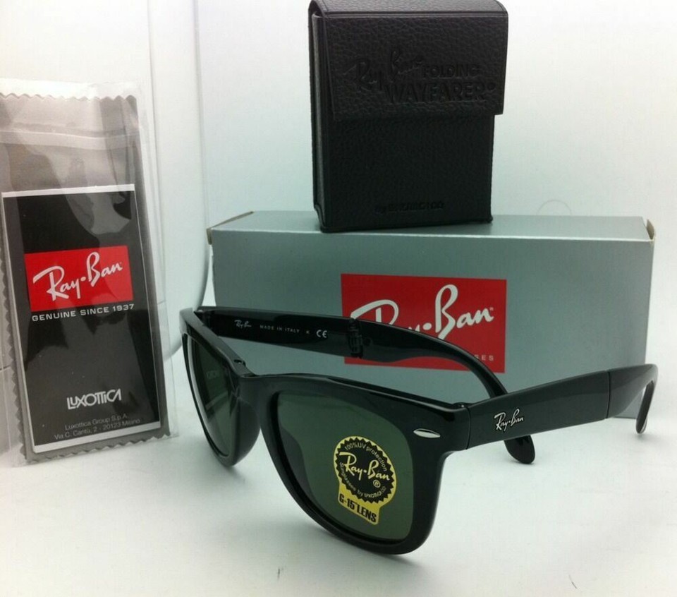 Ray-Ban Sunglasses FOLDING WAYFARER RB 4105 601 Black w/G15 Crystal ...