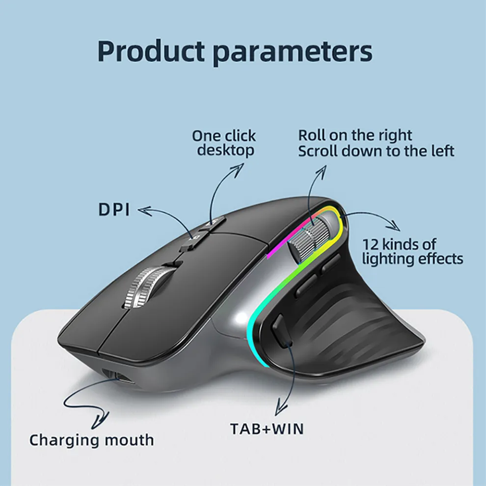 M10 Multi-Device Ergonomic Wireless Mouse | USB-C Recharge Bluetooth 2 ...