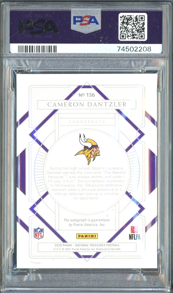 2020 National Treasures #136 Cameron Dantzler Vikings RC Rookie AUTO ...