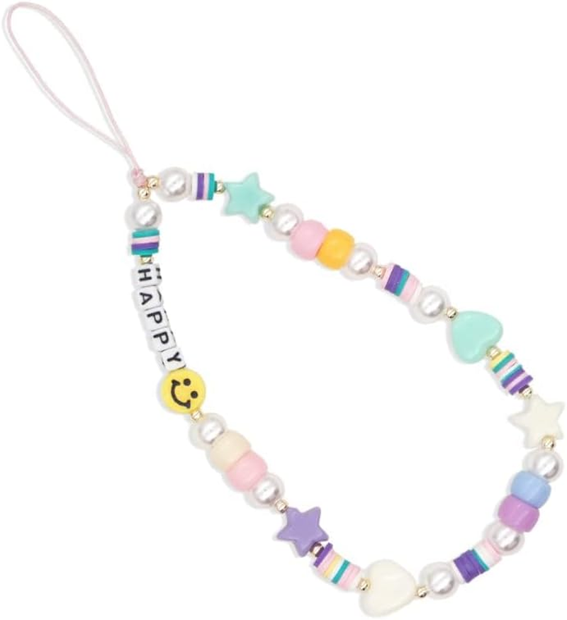 Beaded Phone Charm, Smiley Face Beaded Phone Lanyard Wrist Strap Fruit ...