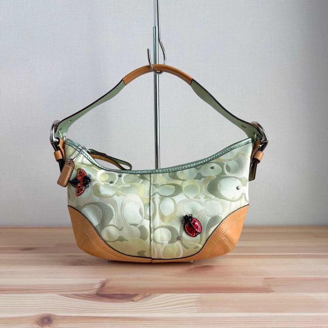 COACH Ladybug Limited Edition Signature Optic Hand Bag Green Used ...