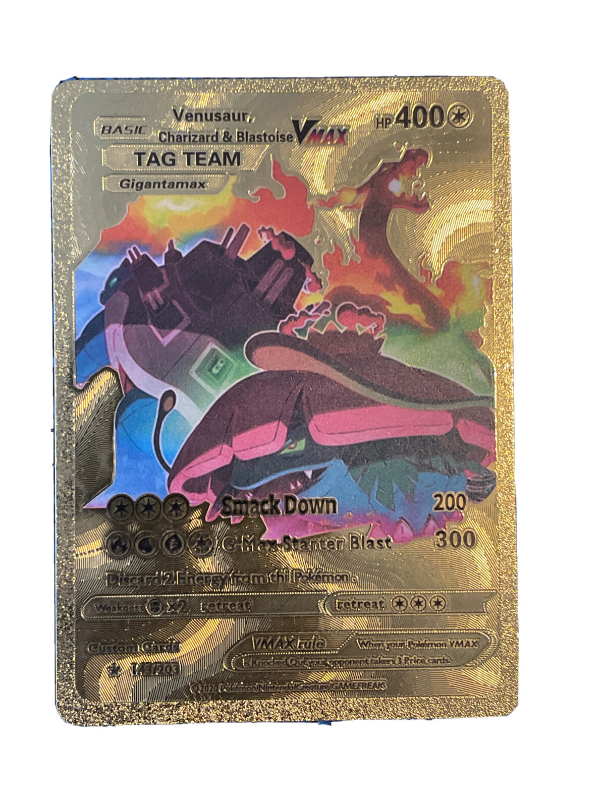 Venusaur-Charizard-&-Blastoise-Gigantamax-VMax-Tag-Team-Gold-Pokemon-Card Values - MAVIN