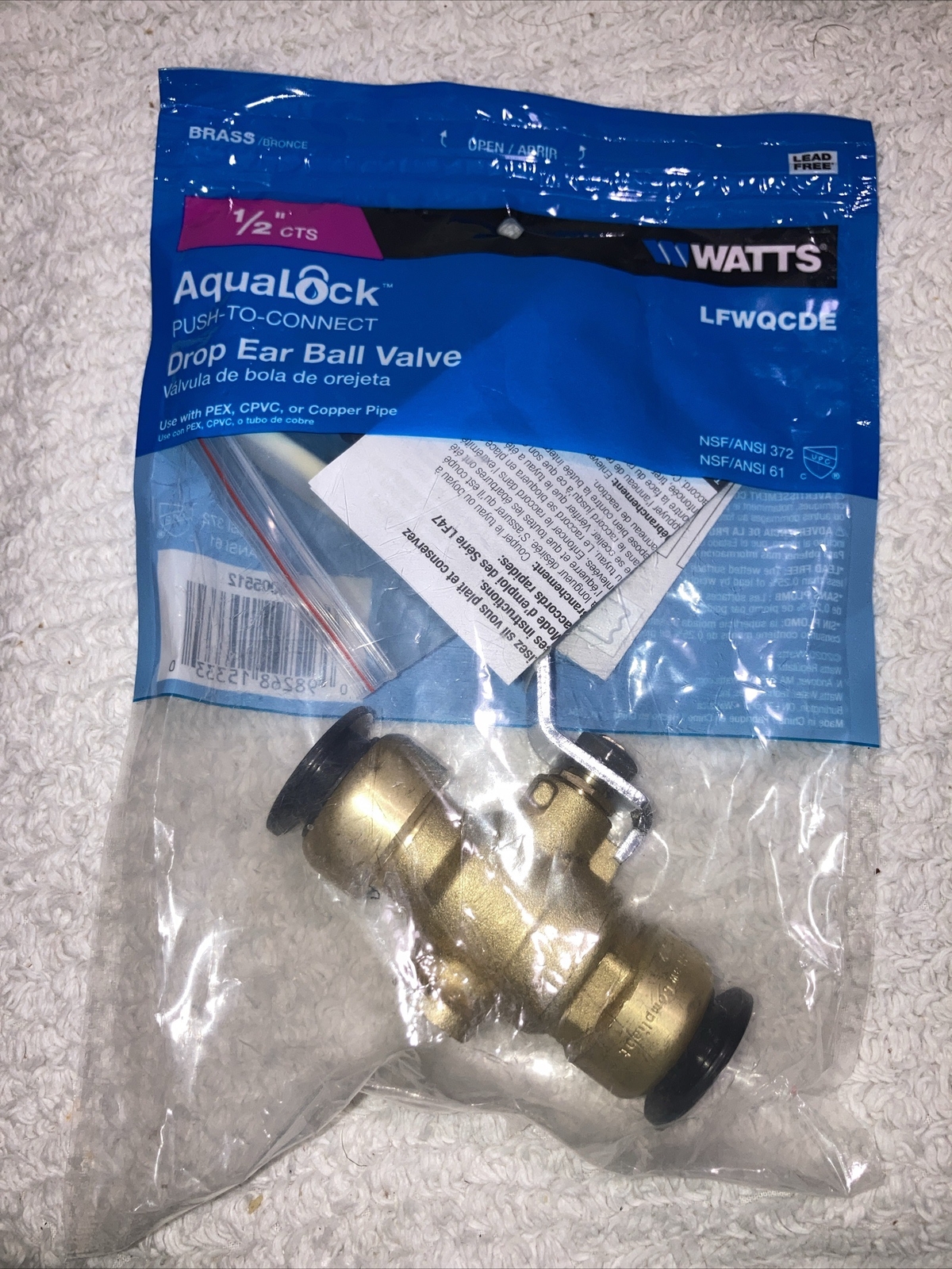 NEW Watts LFWQCDE 1/2" CTS Aqua Lock Push To Connect Drop Ear Ball ...