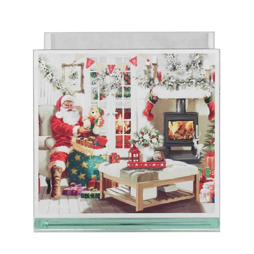 Christmas Glass Tea Light Candle Holder - Santa Design | eBay
