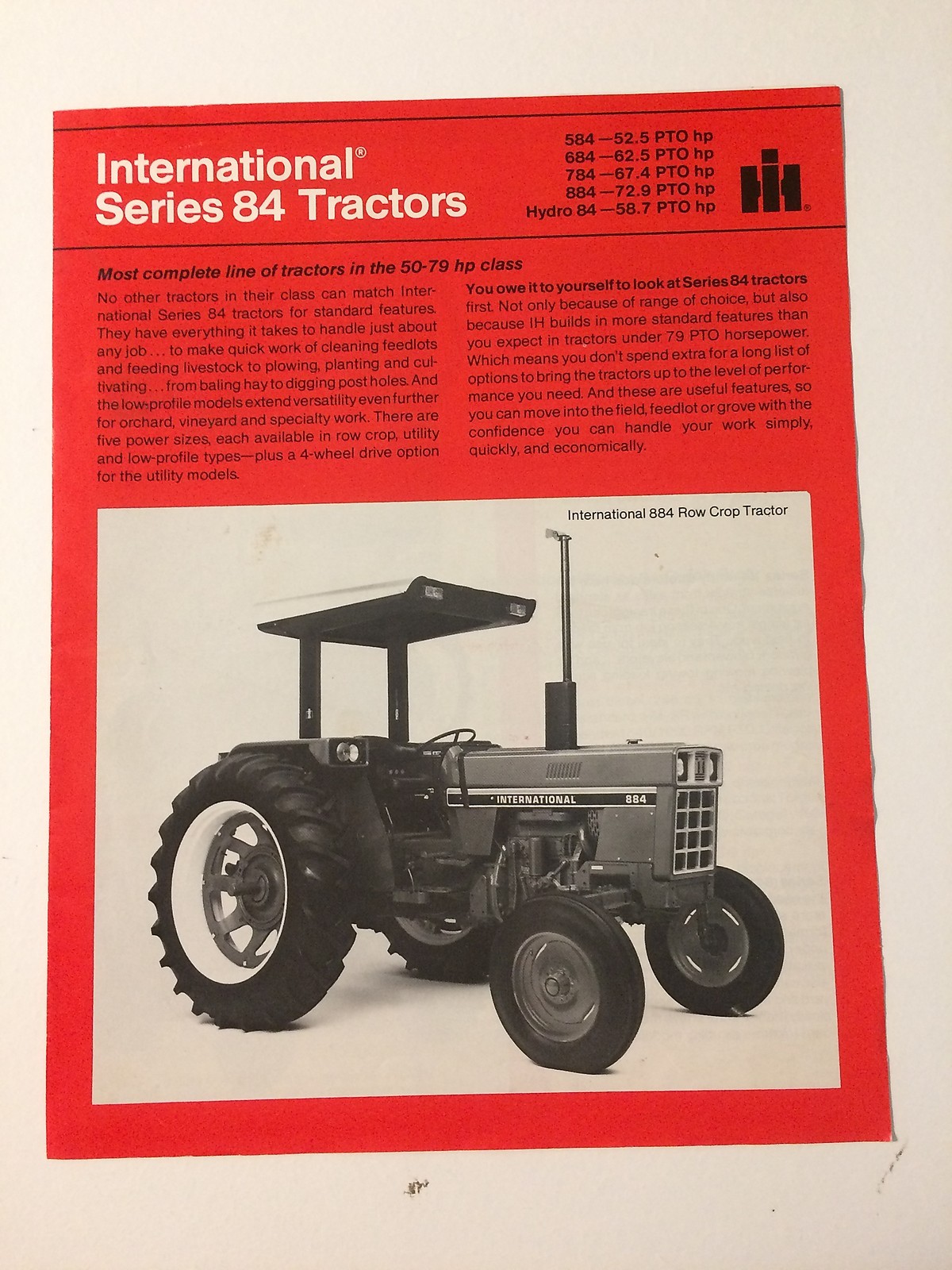 IH International Harvester 584 684 784 884 Hydro 84 Tractor Brochure ...