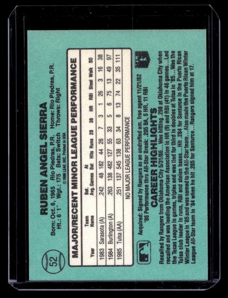 1986 Donruss The Rookies Ruben Sierra Rookie | eBay