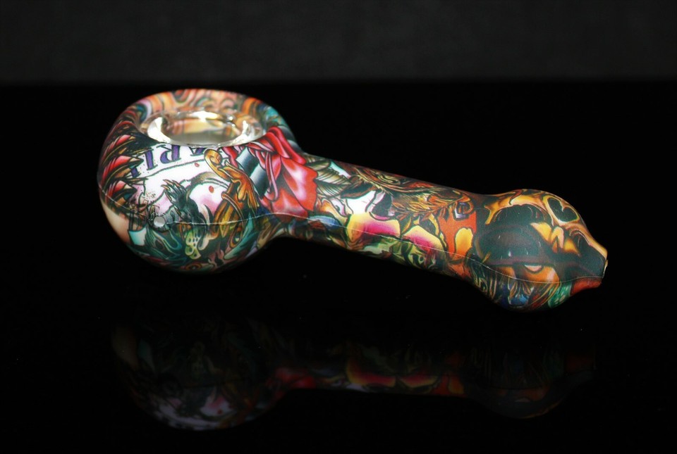 4" TATTOO SILICONE Pipe Tobacco Smoking Pipe w/ EXTRA BOWL Pipe | eBay