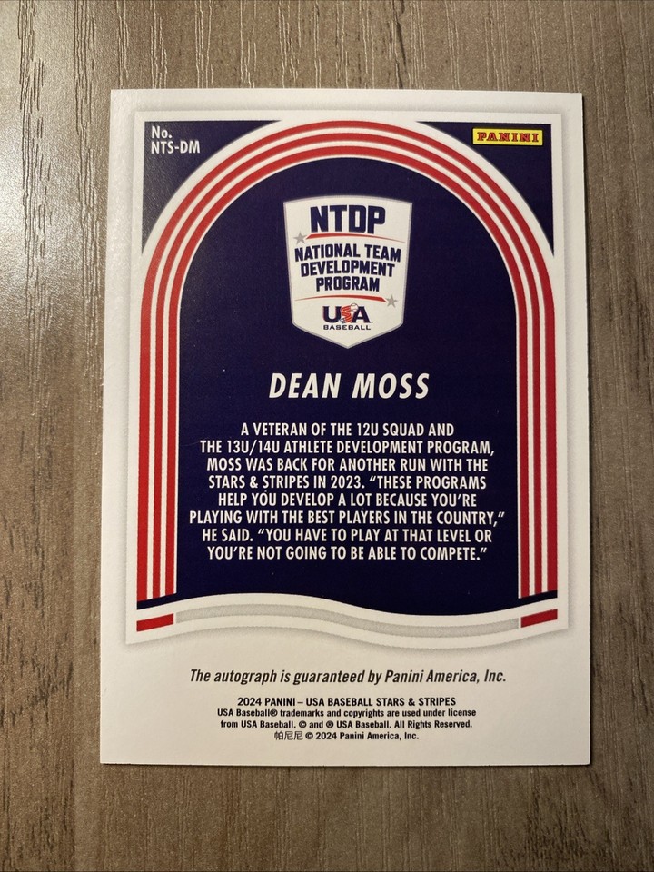 2024 Panini USA Stars & Stripes Auto Dean Moss NTS-DM Baseball Card LSU ...