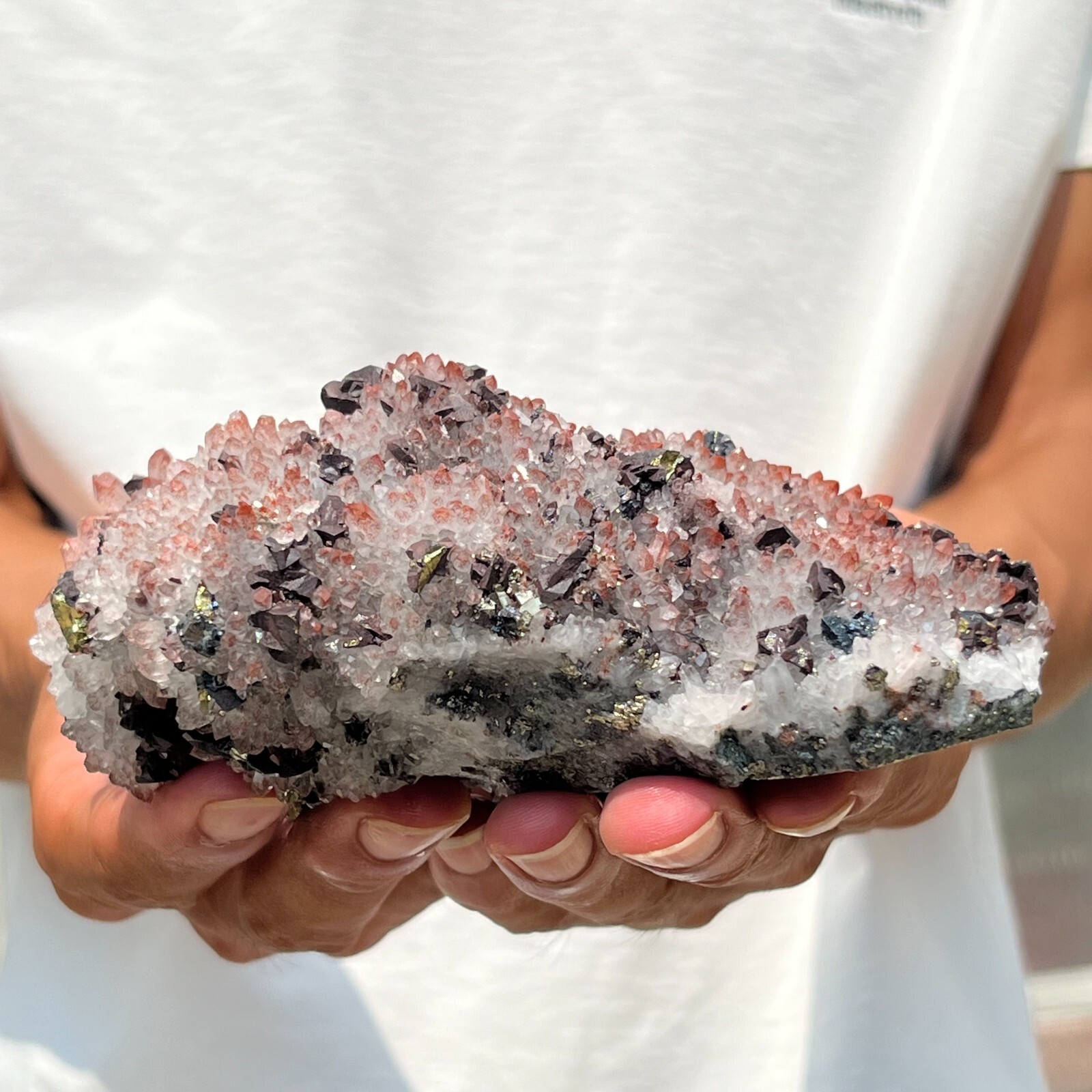 800g Large Natural Red Quartz Crystal Cluster & Pyrite Gold Mineral ...