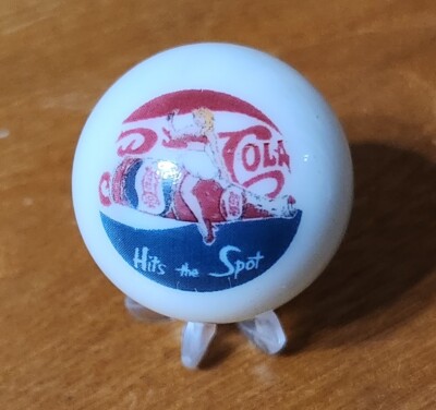 PEPSI-COLA SODA ADVERTISING DRINK POP MARBLE SHOOTER SZ 1" IN. & STAND ...