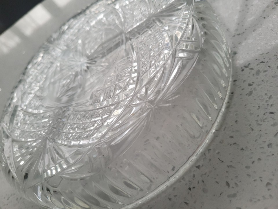 Vintage Portuguese lead crystal 3 way H'orderves dish 18cm Diameter ...
