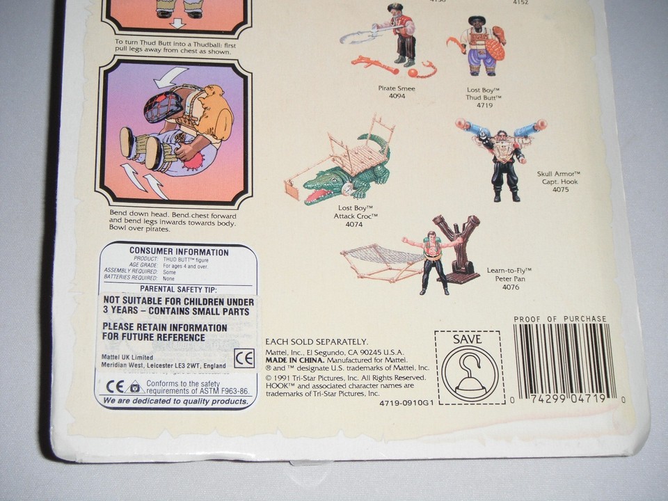 Mattel Hook Thud Butt Lost Boy 1991 Rare Action Figure Peter Pan New ...