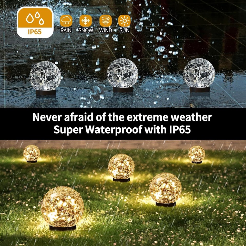 Solar Globe Lights Outdoor Waterproof-Solar Balls for Garden-Cracked ...