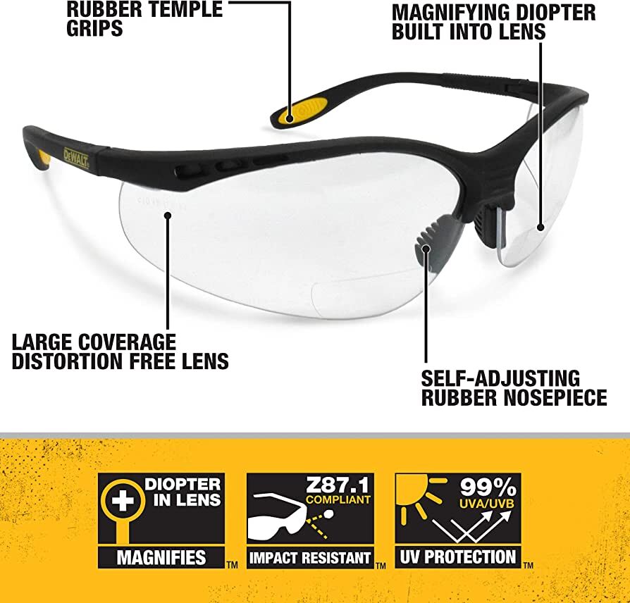 DEWALT Bifocal CLEAR Readers Cheaters Safety Glasses Protective Eyewear ...