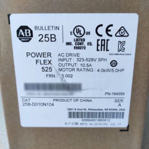 25B-D010N104 Allen-Bradley 25BD010N104 PowerFlex 525 4 KW 5 HP AC Drive ...