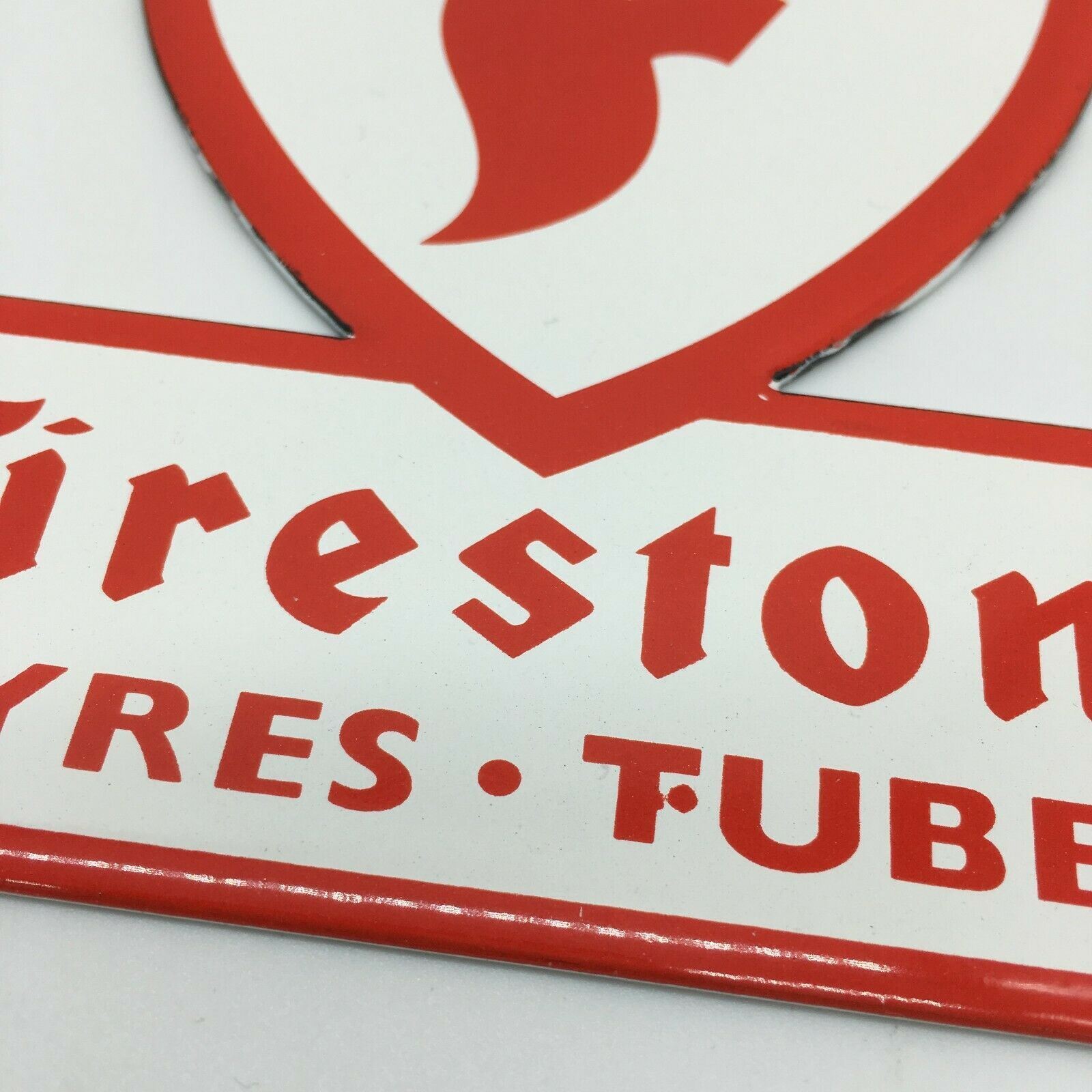 Vintage Firestone Tires White Red Metal Enamel Gas Station Deco Sign 5 ...