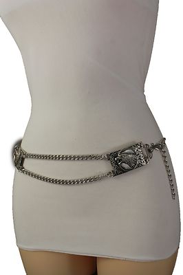 Women Dressy Fashion Belt Silver Metal Chain American Eagle Charms Plus ...