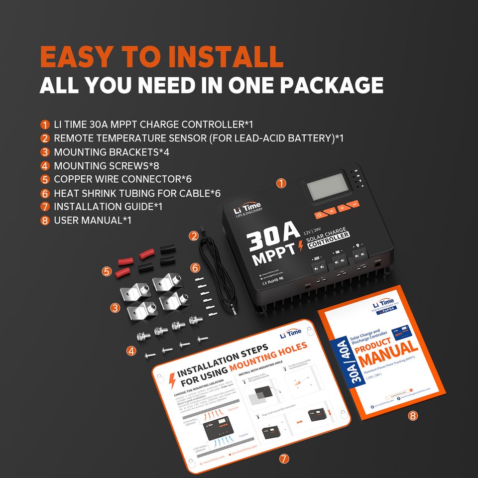 Litime 30 Amp 12V/24V DC Input Bluetooth MPPT Solar Charge Controller ...