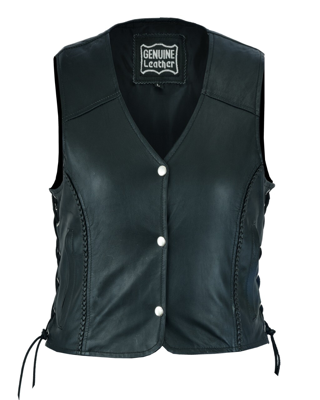 Ladies Real Leather Laced Up Motorcycle Biker Waistcoat Womens Gillette ...