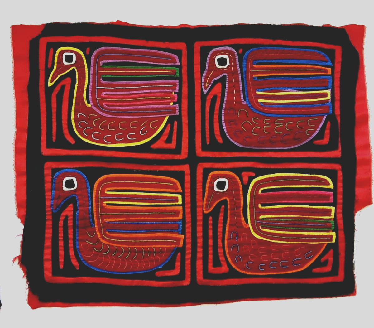 Vintage Kuna Mola Handsewn Folk Art Panama Reverse Applique Panel of 4 ...