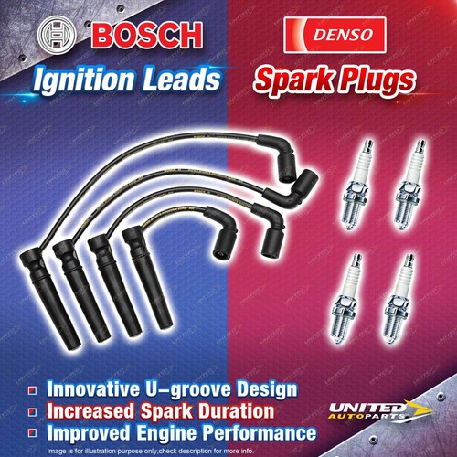 Bosch Ignition Leads + 4 x Denso TT Spark Plugs for Holden Barina TK ...