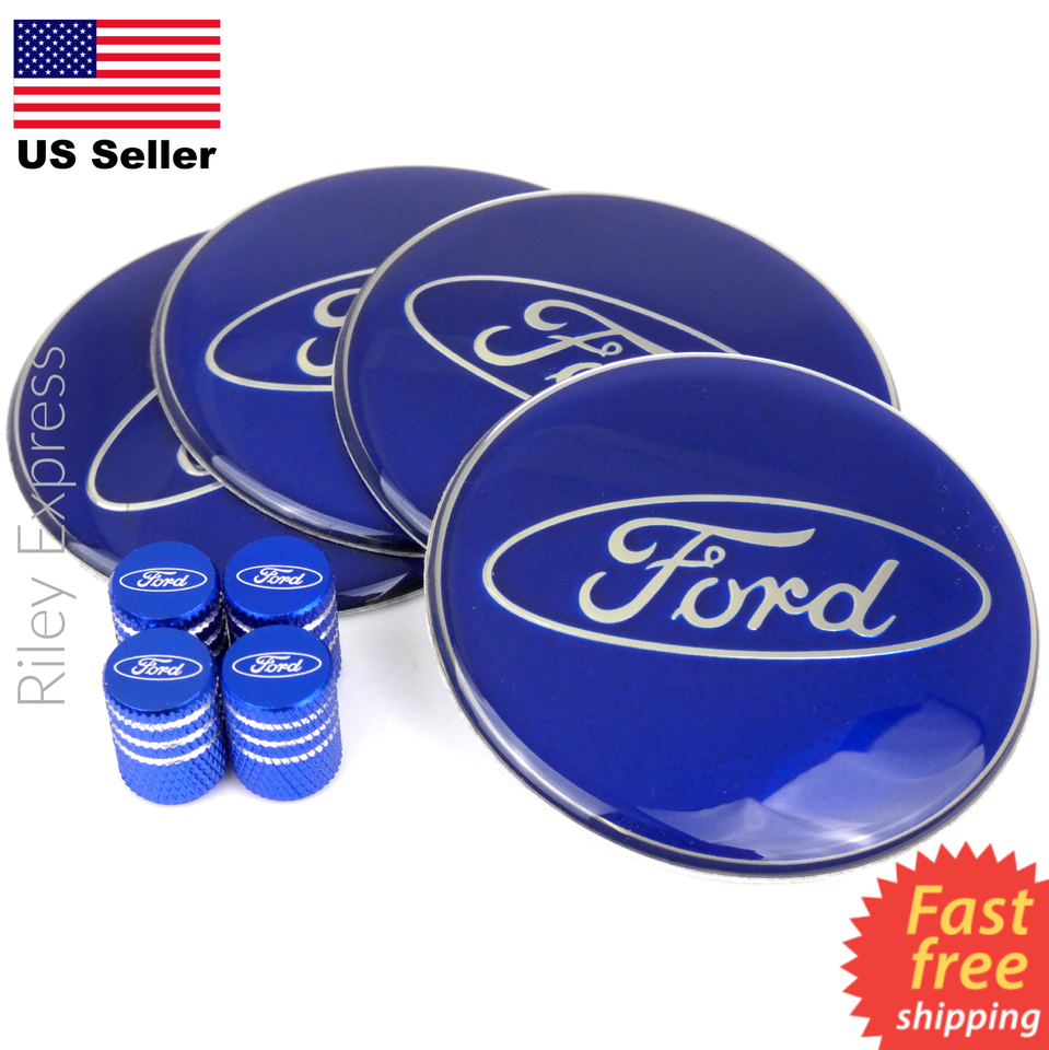 Blue FORD Wheel Center Cap Sticker Decals 2.55" & Blue FORD Tire Valve ...