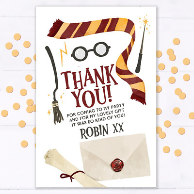 Personalised Harry Potter Thank You Cards, Party, Birthday, 10 with ...